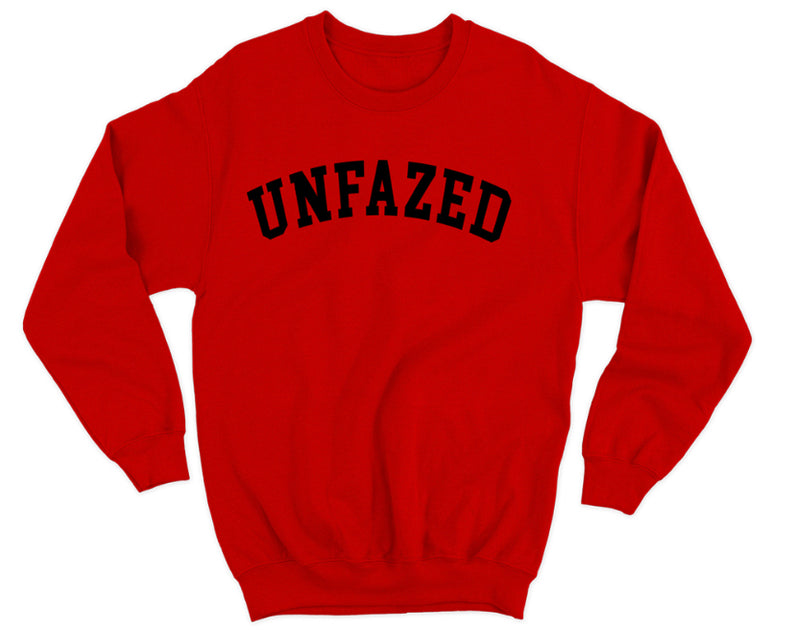 RED CREWNECK BLOCK LETTERS – UNFAZED